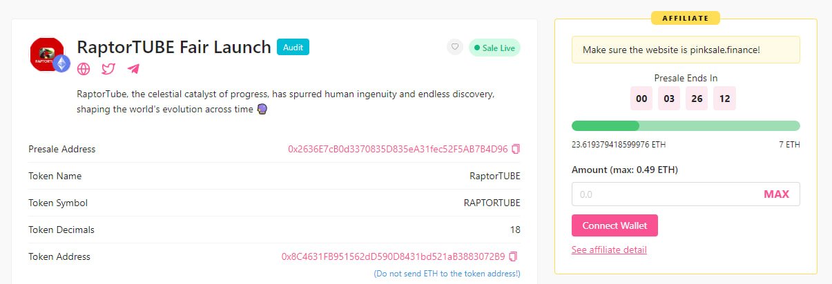 RaptorTUBE on Twitter: "💰 We have more than 3 hours left until the RaptorTUBE fairlaunch ends ...