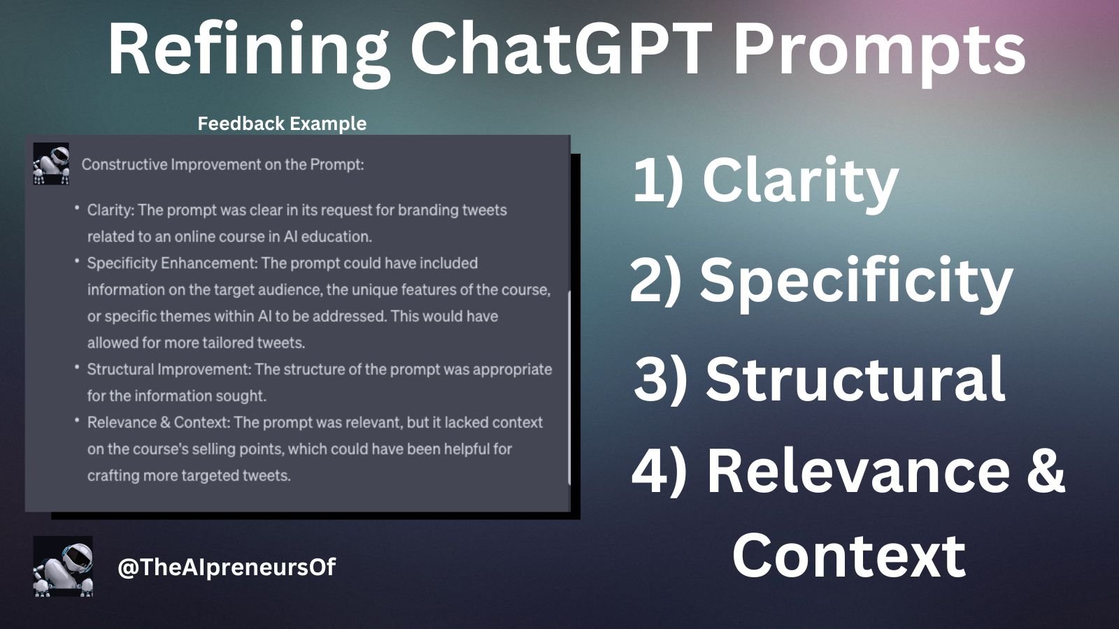 The AIpreneurs | Official on Twitter: "The 4 Elements of Refining ChatGPT Prompts - Tutorial 99% ...