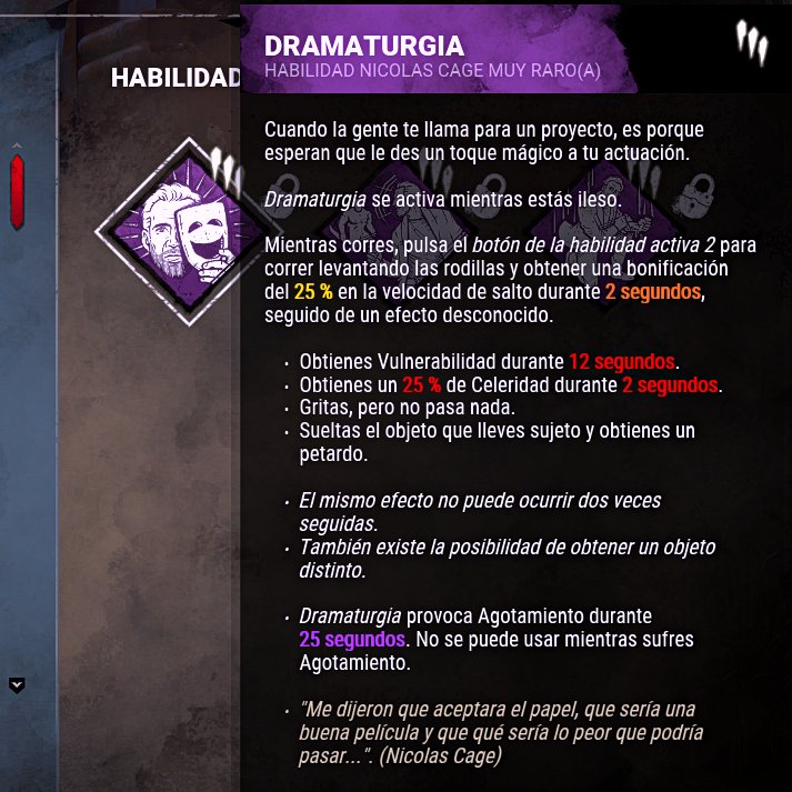 Dead by Daylight Info Es on Twitter: "Habilidades de Nicolas Cage. #dbd #dbdinfo #deadbydaylight ...