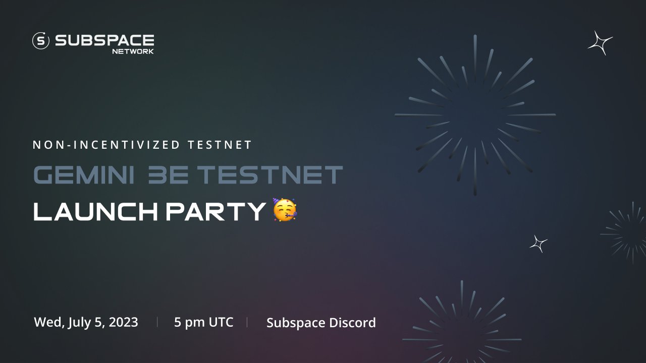 Subspace Network on Twitter: "We’re LIVE!! Come party with us at the Gemini 3e Launch Party 🍹 ...