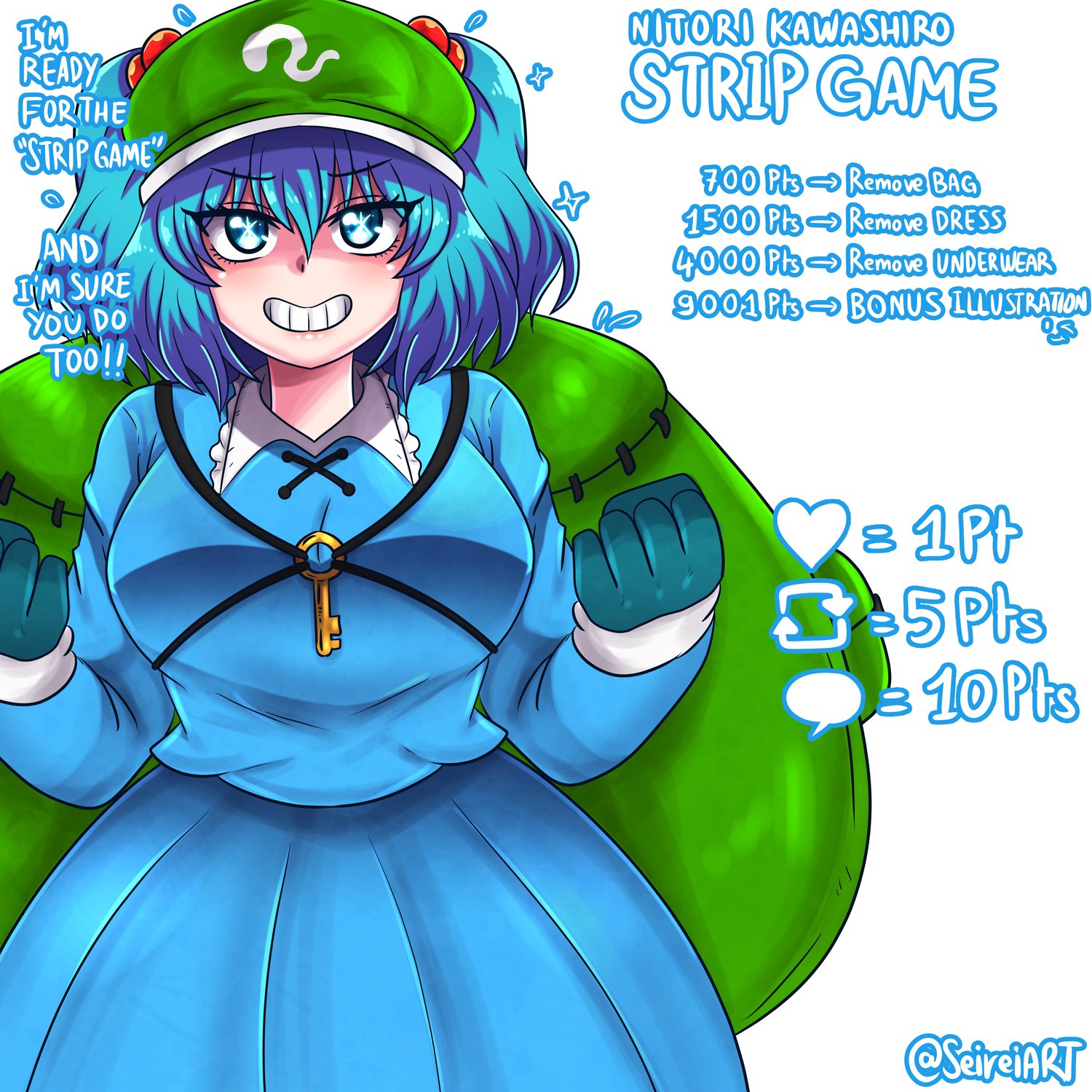 SeireiART ☯ on Twitter: "Nitori Kawashiro Strip Game (PART 1) Yes, It's your turn to do the ...