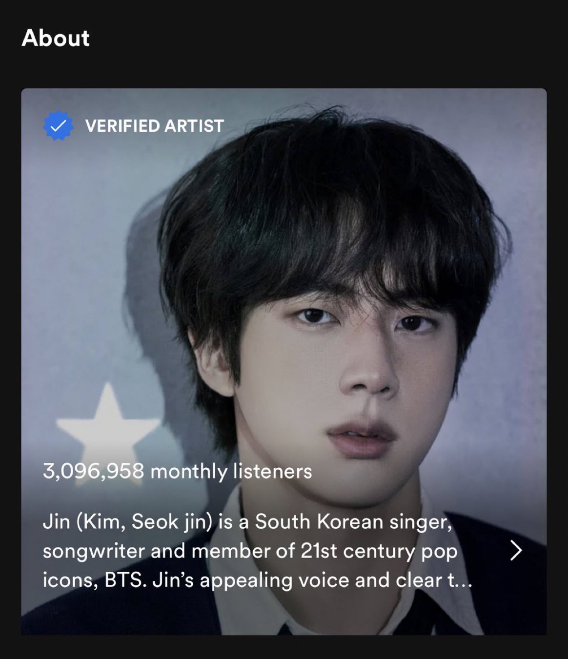 SEOKJIN USA SUPPORT GROUP 🇺🇸 on Twitter: "JIN in About Section on Spotify "Jin (Kim, Seokjin) is ...