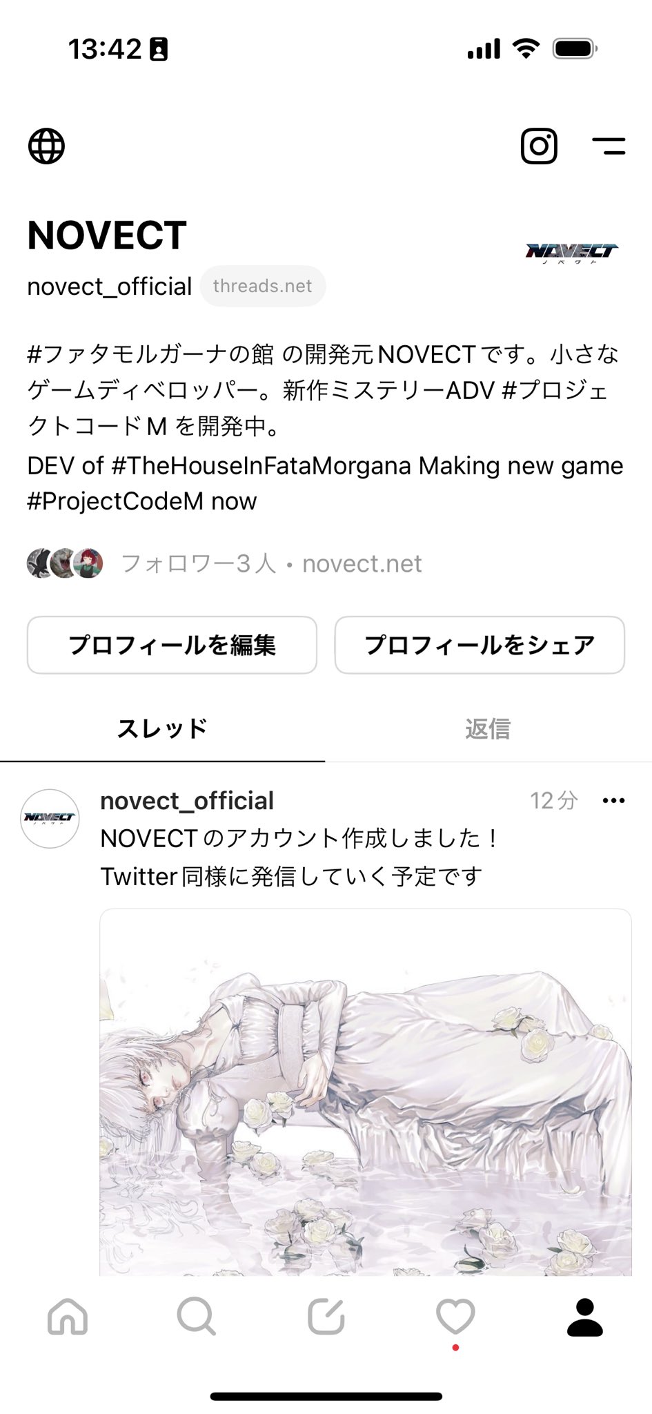 NOVECT on Twitter: "Threadsのアカウントを作成しました！ Twitterと同じように運用していく予定です。ご登録いただければうれしいです☺️ https://t.co ...