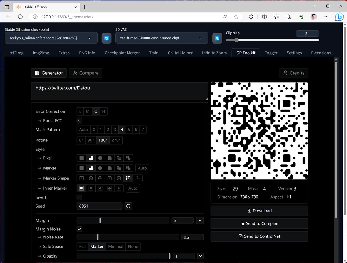 初步掌握了AI二维码的生成方法，效果图如下，开个🧵简单介绍一下工作流。 软件环境： 1. stable diffusion ...