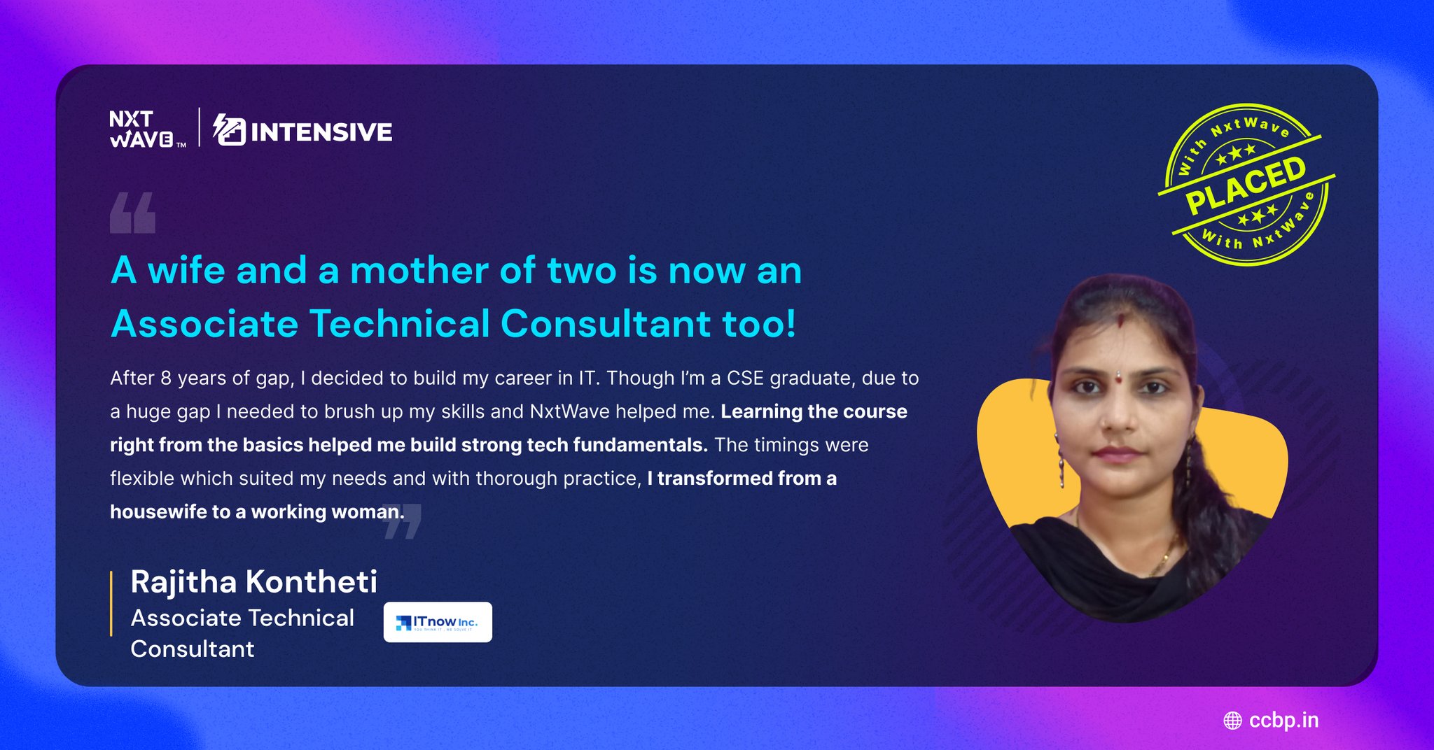 NxtWave on Twitter: "Rajitha had doubts whether she would get a good job, despite a 8 year gap ...