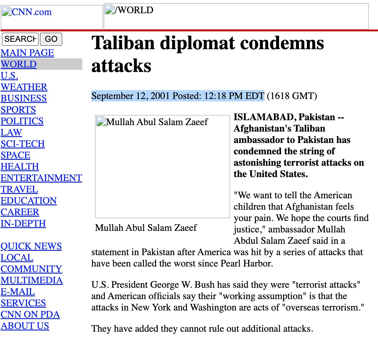 Abu Vimto on Twitter: "1/3: The Taliban condemned the 9/11 attack on ...