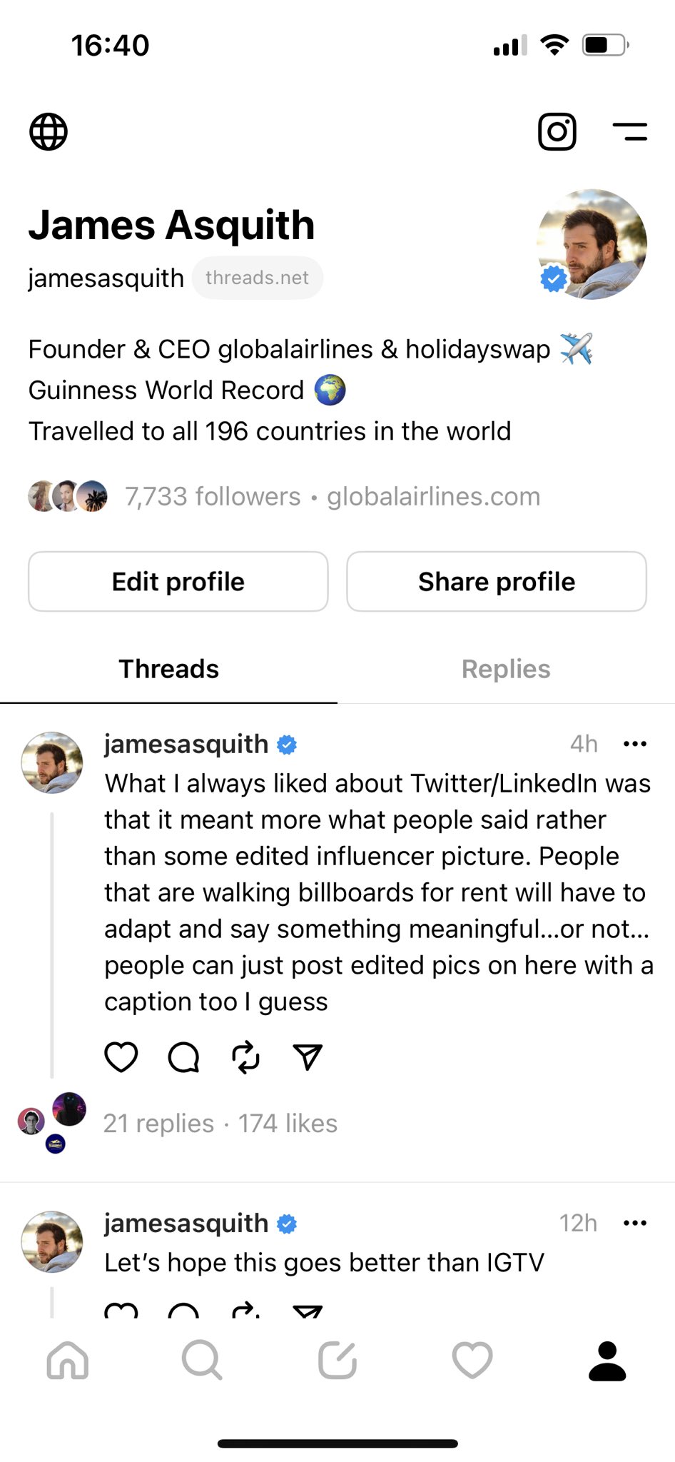 James Asquith on Twitter: "Got more followers on Threads in half a day than Twitter. Will ...