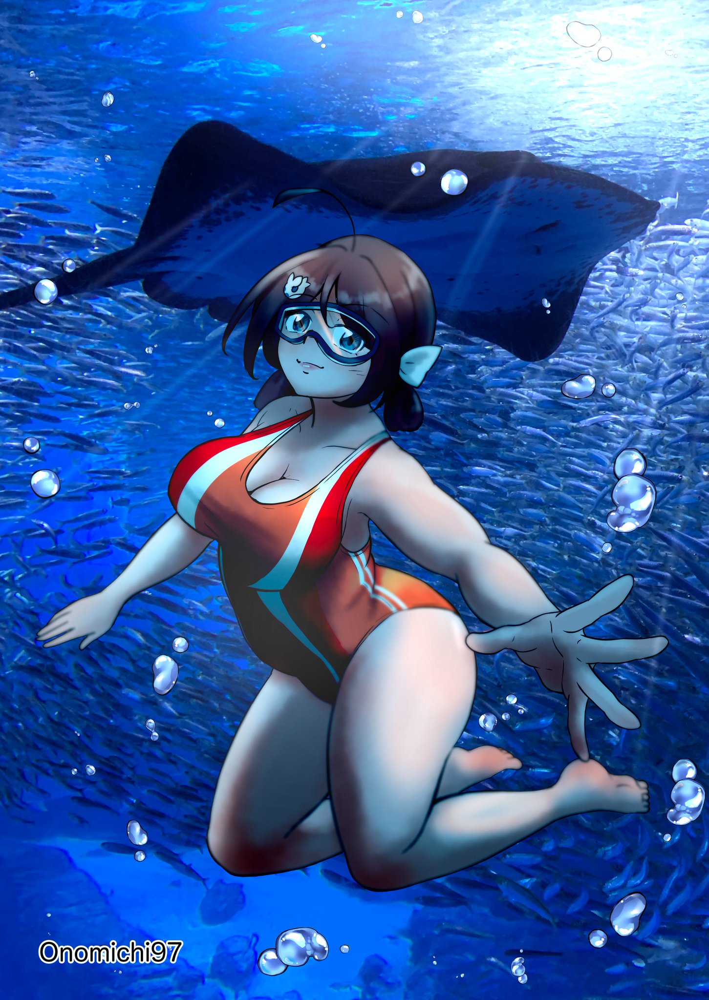 御nomichi@C102 on Twitter: "エイと泳ぐ水中長鯨ちゃん https://t.co/Hc3rxOe7BU" / Twitter