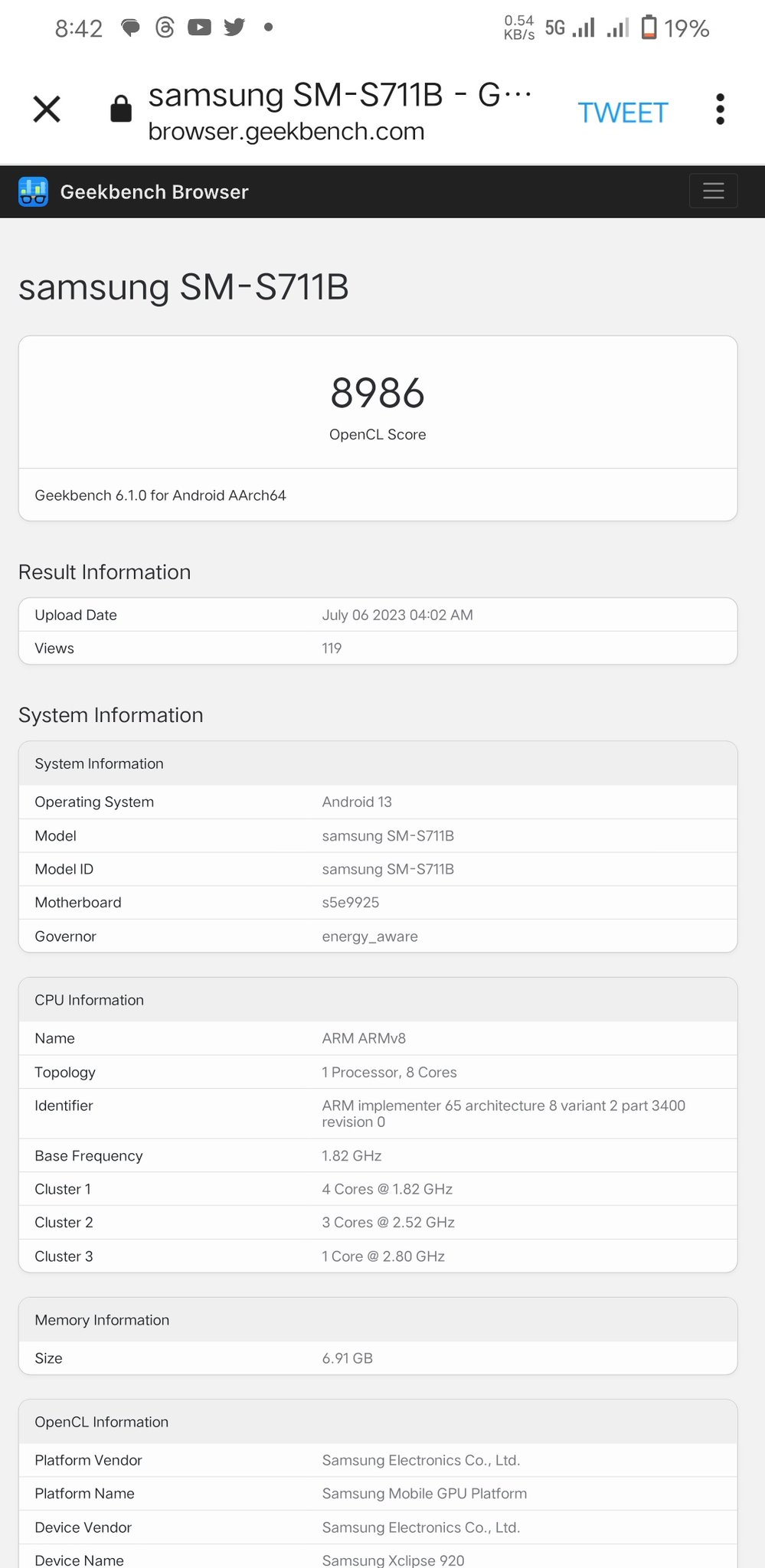 Abhishek Yadav on Twitter: "Samsung Galaxy S23 FE 5G SM-S711B spotted on Geekbench with EXYNOS ...