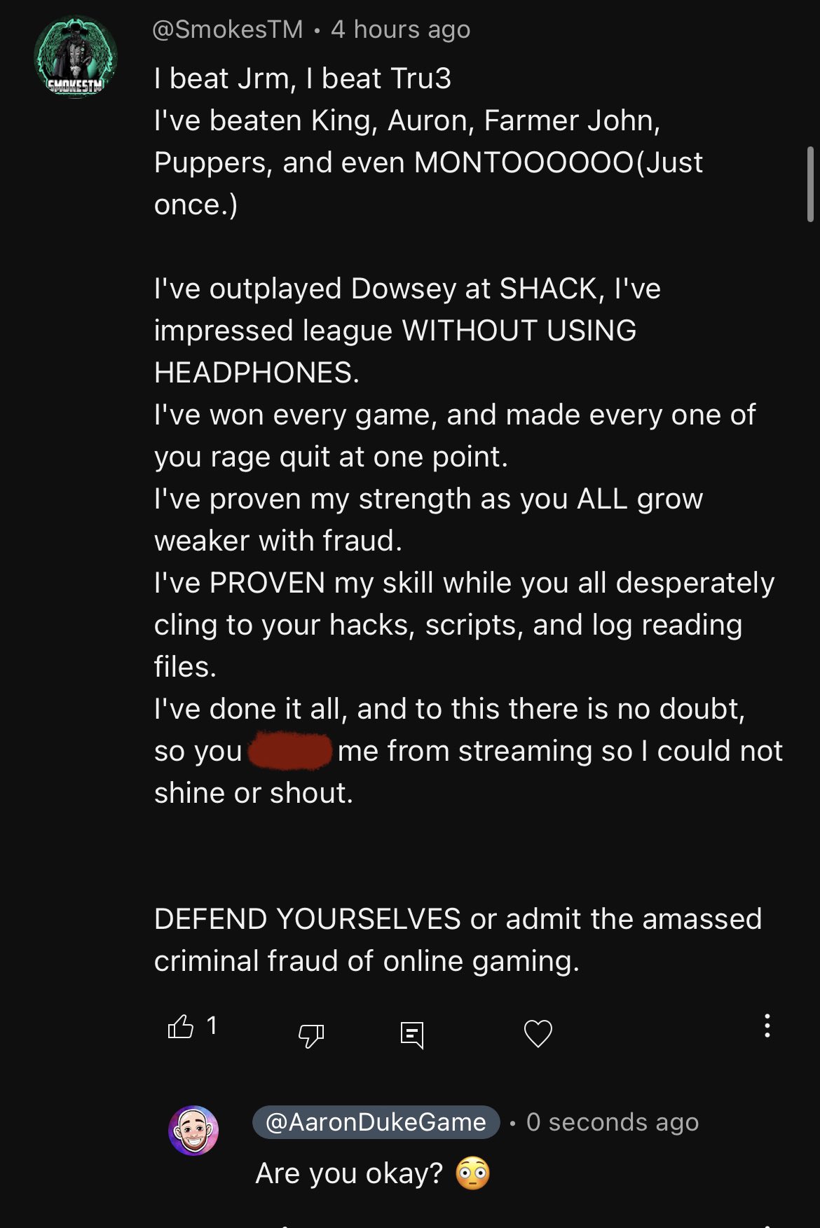 Aaron_Duke @ TwitchCon Paris on Twitter: "This is without a doubt the most unhinged comment I’ve ...