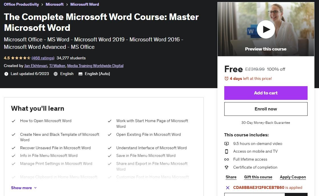 Free4arab on Twitter: "كوبون خصم 100% 📷The Complete Microsoft Word Course: Master Microsoft Word ...