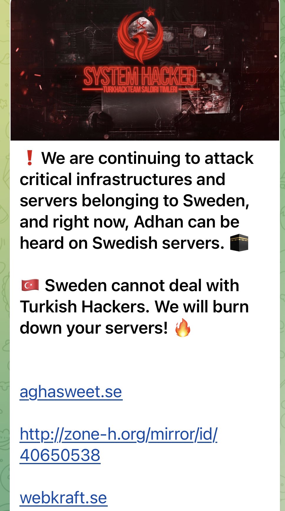 FalconFeedsio on Twitter: "Türk Hack Team continues targeting Sweden. They attacked 15 targets ...