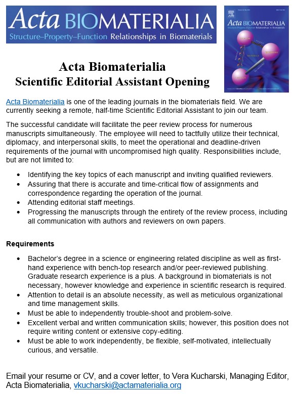 Acta Biomaterialia on Twitter: "We are currently seeking a remote, half-time Scientific ...