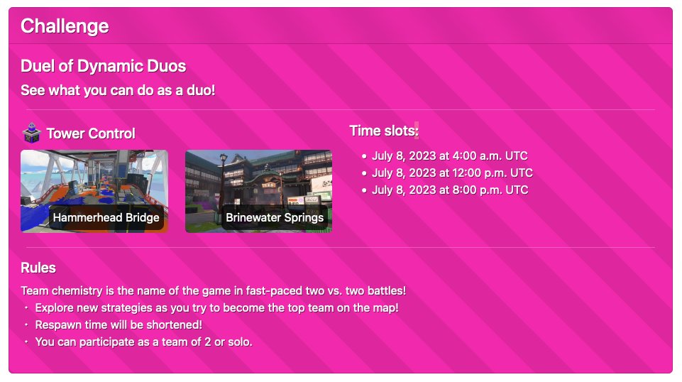 OatmealDome on Twitter: "[Splatoon 3] The first time slot for the "Duel of Dynamic Duos ...