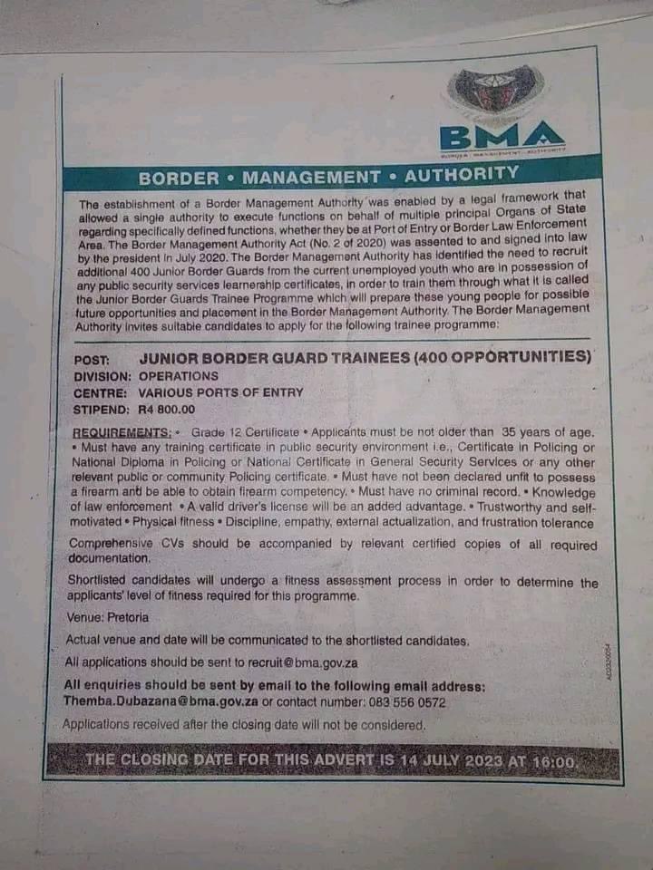 Tenyeko💝👑jobplug queen📝 on Twitter: "Border Management Authority (BMA) Junior Border Guard ...