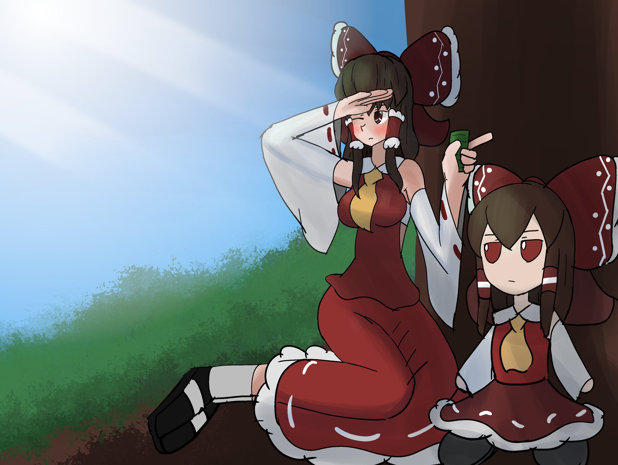 Rodelio C. Bation Jr. on Twitter: "drawings reimu hakurei from touhou with her fumo counterpart ...