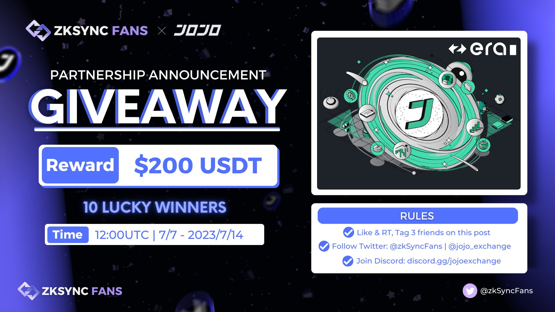 zkSync Fans ∎ on Twitter: "📣We are excited to host #giveaway with @jojo_exchange 🎁Prize: $200 ...