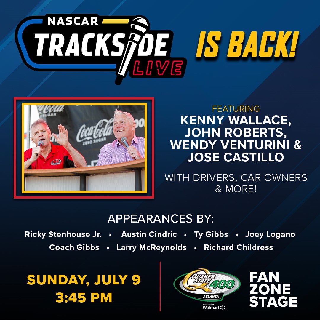 John Roberts on Twitter: "We are back! Nascar Trackside Live 3:45pm Sunday @ATLMotorSpdwy ...