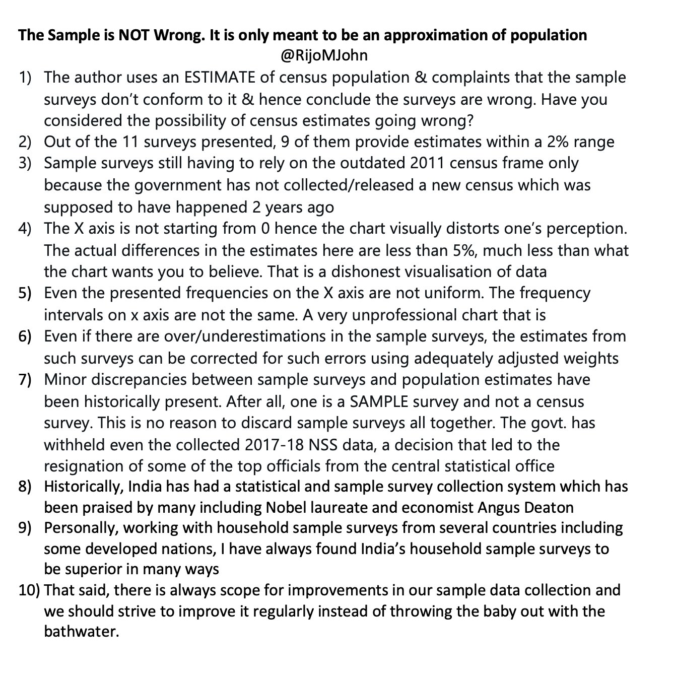Rijo M. John on Twitter: "My take on the short write-up by @EACtoPM on India's sample surveys ...