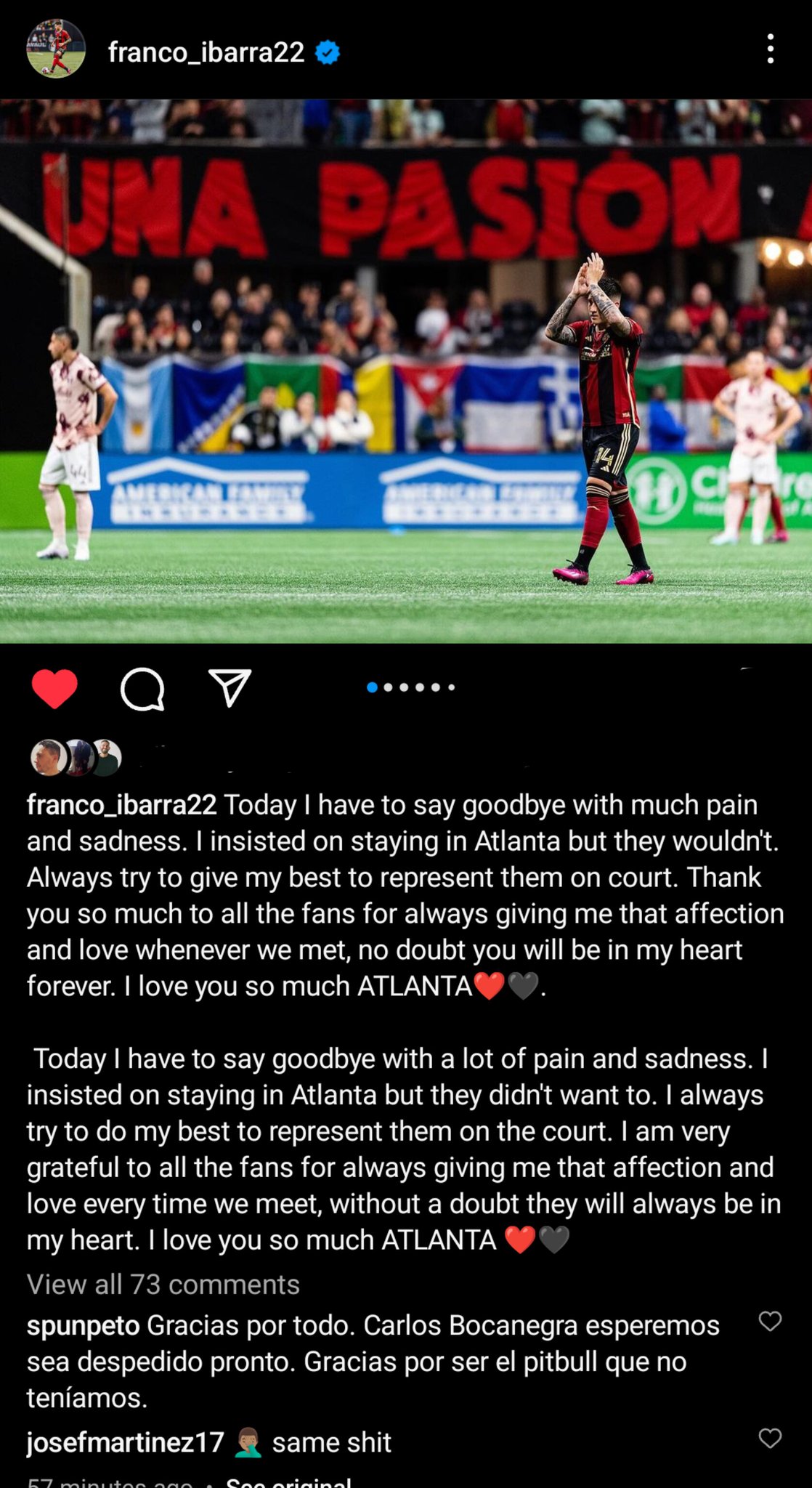 𝘼𝙏𝙇 𝙐𝙏𝘿 𝙁𝙖𝙣 𝙏𝙑 🗣🎥 on Twitter: "Franco Ibarra insisted on staying in Atlanta in his goodbye post ...