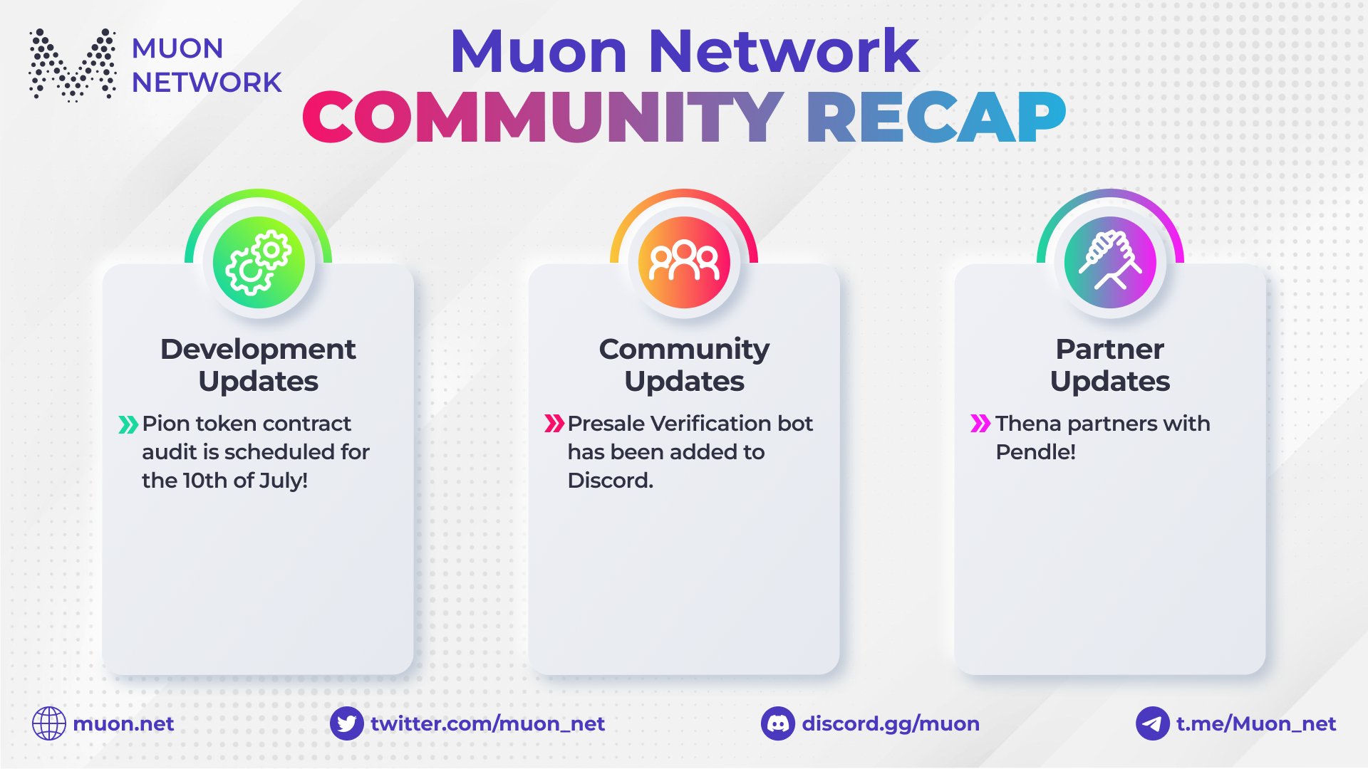 Muon Network ~ μ on Twitter: "Muon Weekly Community Recap 💻 Pion token contract audit is ...