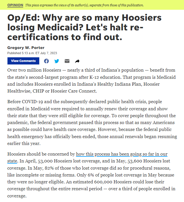 Indiana House Democrats on Twitter: "Too many Hoosiers (100,000+) have lost their Medicaid ...