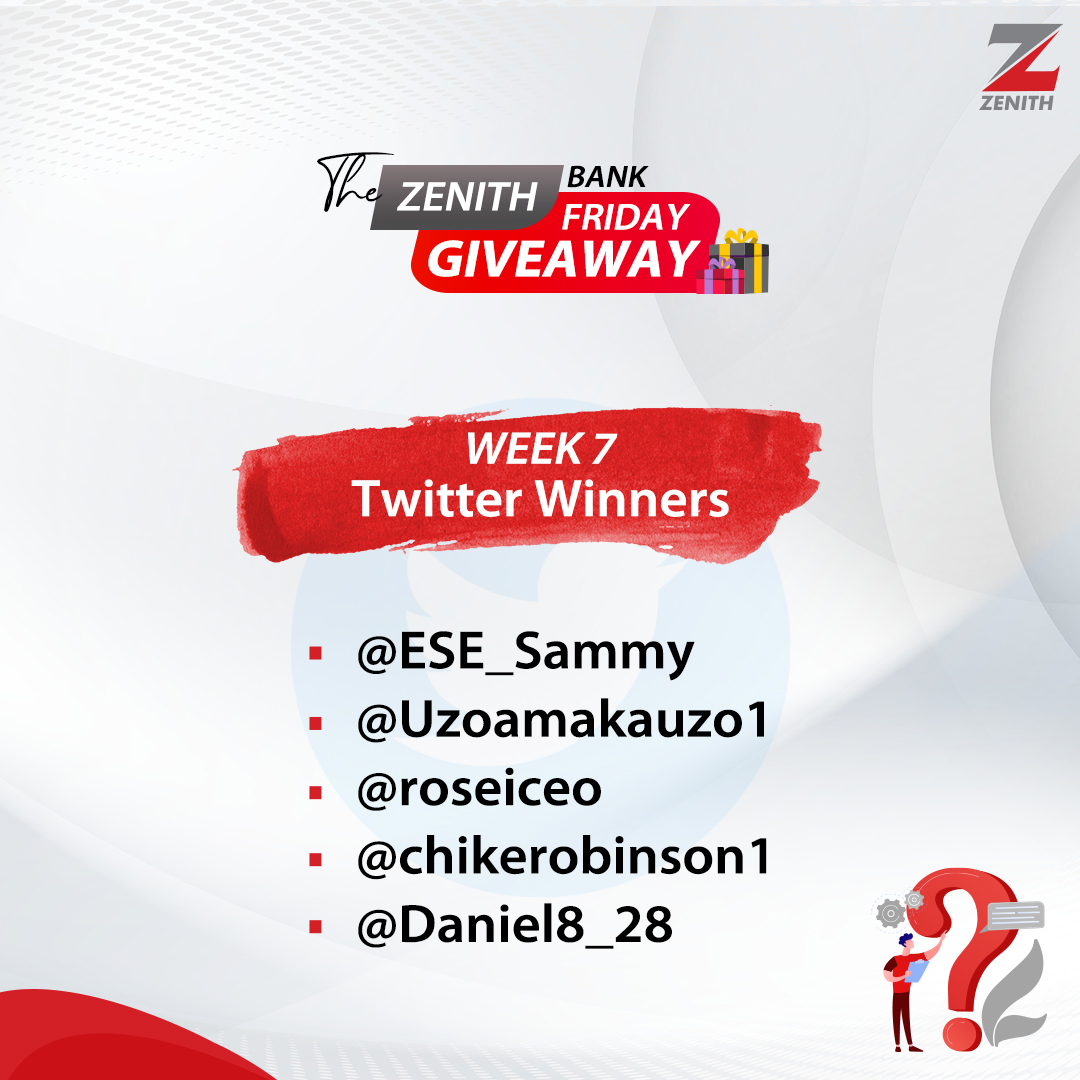 Zenith Bank on Twitter: "Congratulations to the winners of the Zenith Bank Friday Giveaway ...