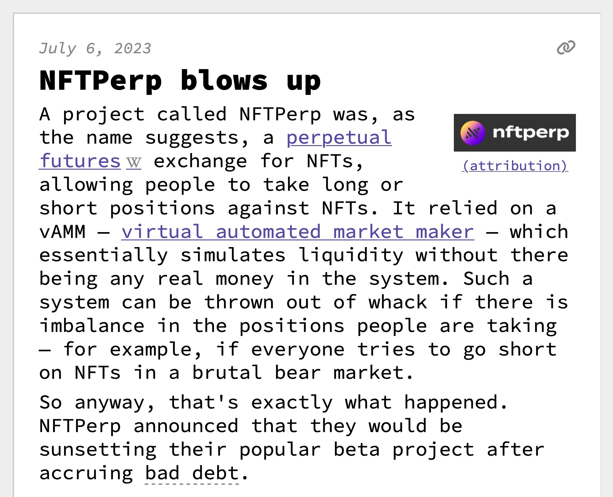 web3 is going just great on Twitter: "NFTPerp blows up July 6, 2023 https://t.co/b1qfdEjZD0 ...