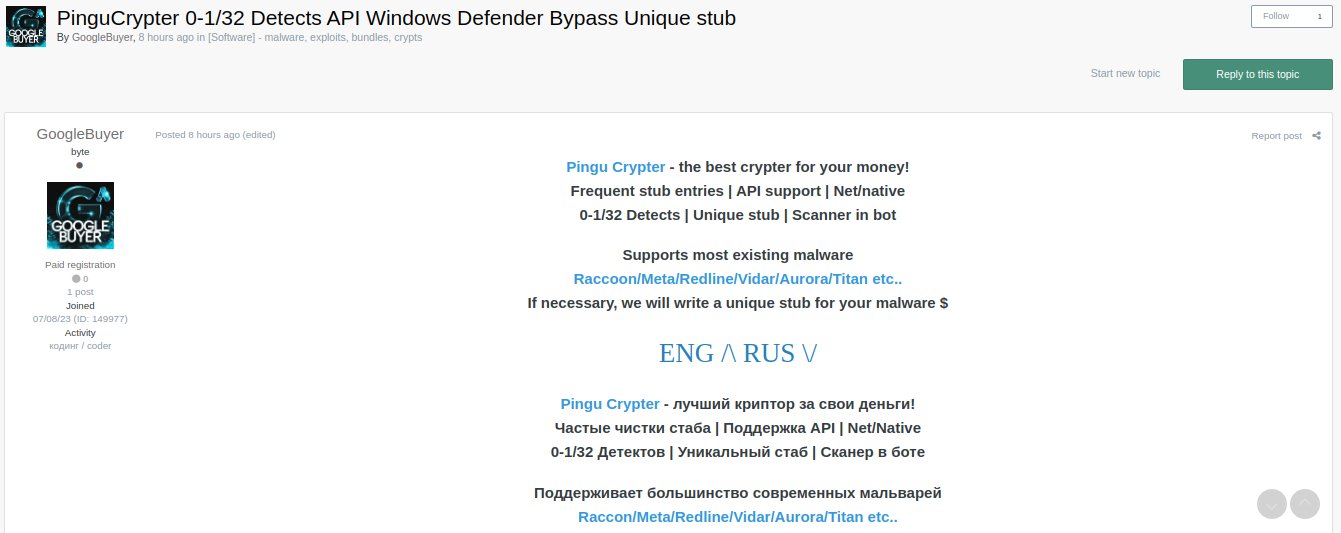 FalconFeedsio on Twitter: "A user in the hackers forum was promoting Pingu Crypter, offering ...