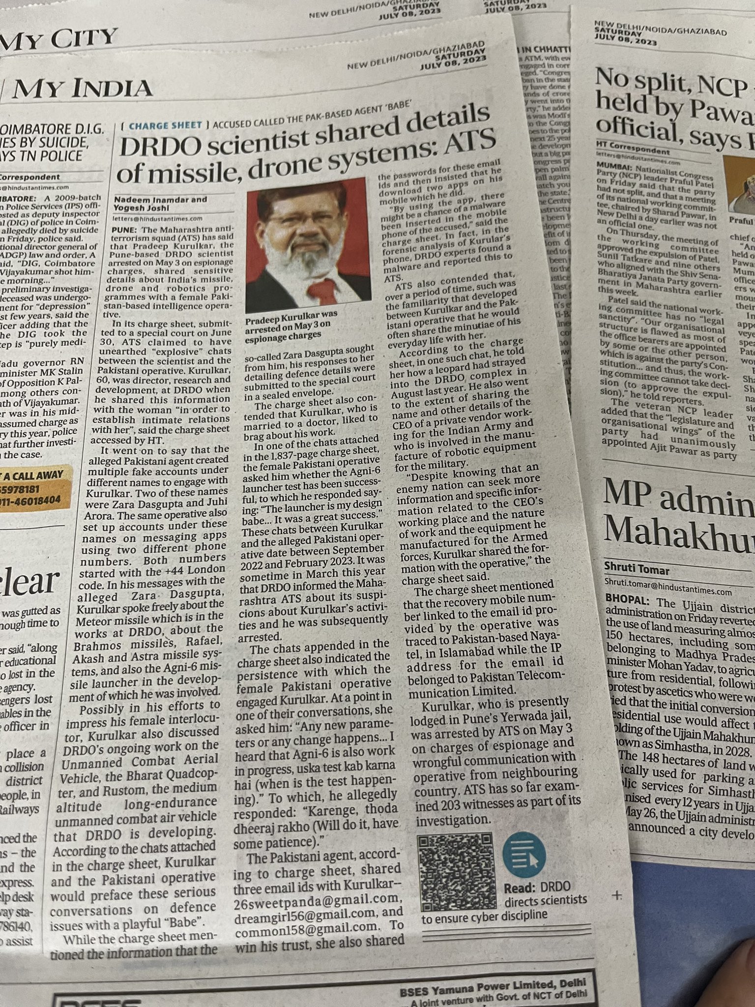 Vijaita Singh on Twitter: "DRDO scientist Pradeep Kurulkar fell for a woman named “Zara Dasgupta ...