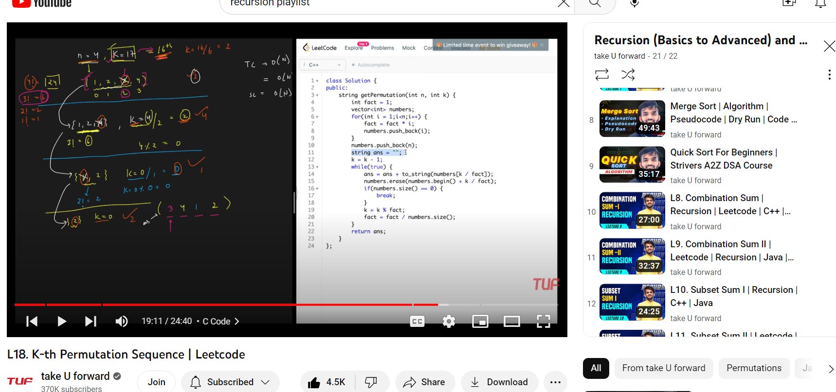 Zeeshan on Twitter: "This is the playlist for understanding recursion in deep. Thanks @striver ...