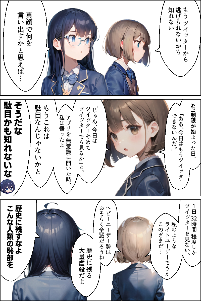 mugi on Twitter: "突然のツイッター仕様変更に翻弄される若者たちの苦悩を描いたシリアス・ドキュメンタリー漫画です[1/2] #AIイラスト #AIart #AIマンガ #AI ...