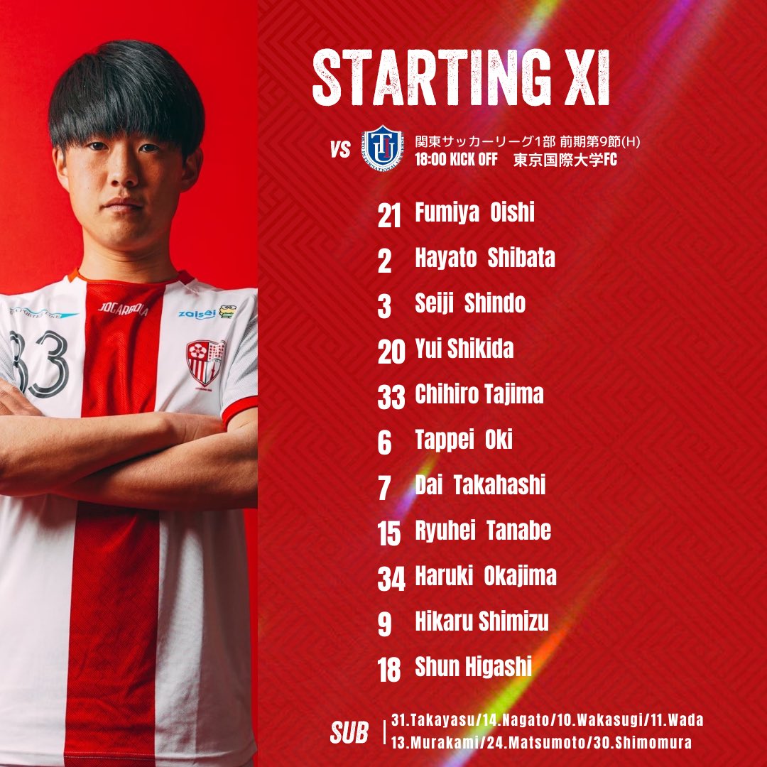 ⚪🔴東京23FC【公式】🔴⚪️🔜7/8(土)東京国際大学FC(H) on Twitter: "|| || 𝗦𝗧𝗔𝗥𝗧𝗜𝗡𝗚 𝗟𝗜𝗡𝗘-𝗨𝗣 || || [スタメン] GK:21大石 DF:2 ...