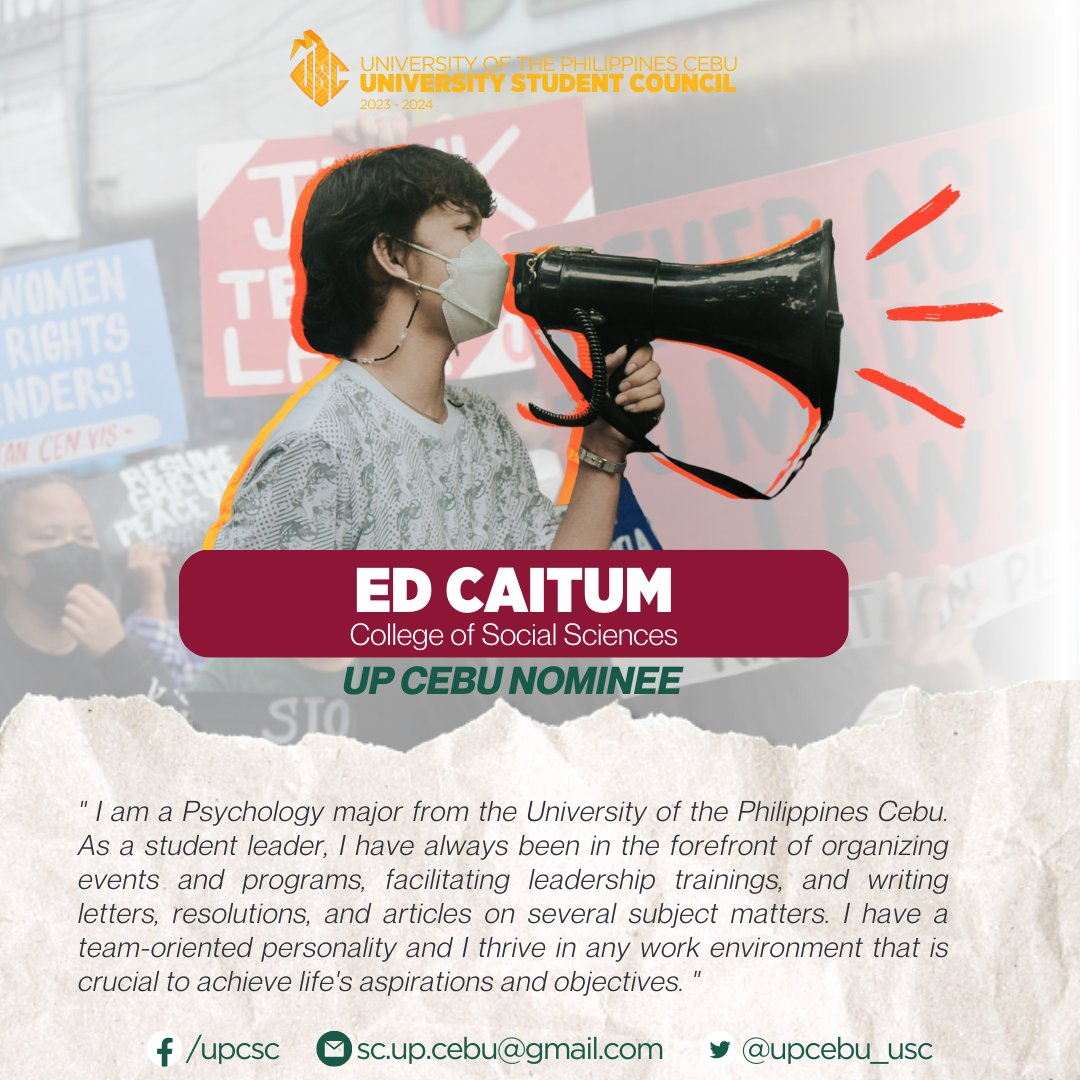 UP Cebu USC on Twitter: "📷 #SR40 | GET TO KNOW UP CEBU’S SOLE STUDENT REGENT NOMINEE ED CAITUM ...