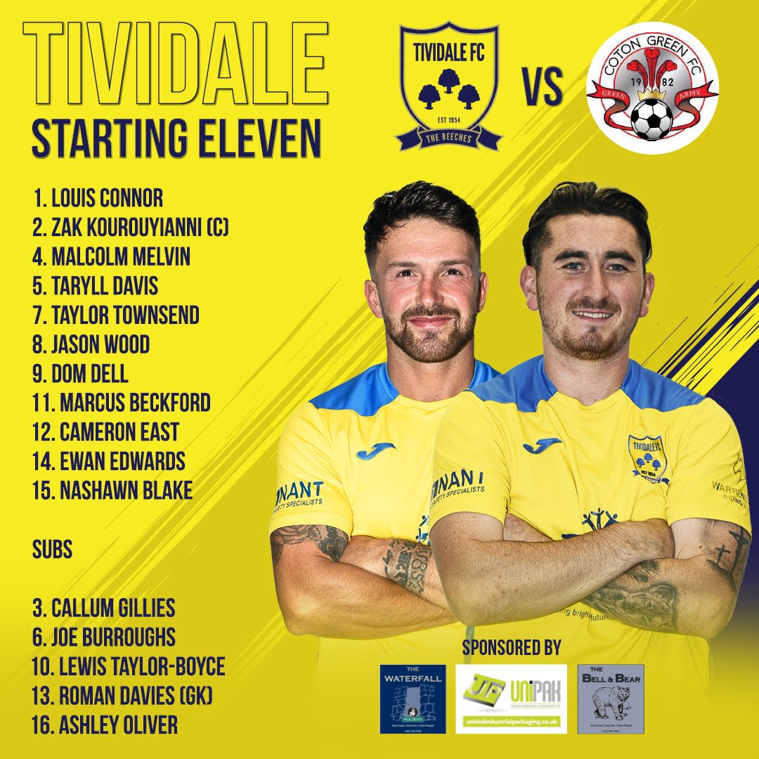 Tividale FC 💛💙 on Twitter: "Today’s Starting 11 vs @cotongreenfc 💛💙#N##N#Thanks again to our ...