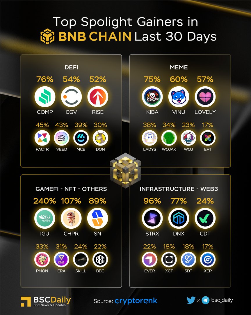 BSCDaily on Twitter: "🎉 Top Spotlight Gainers in @BNBCHAIN Last 30 Days🏆 #BNBChain has been ...