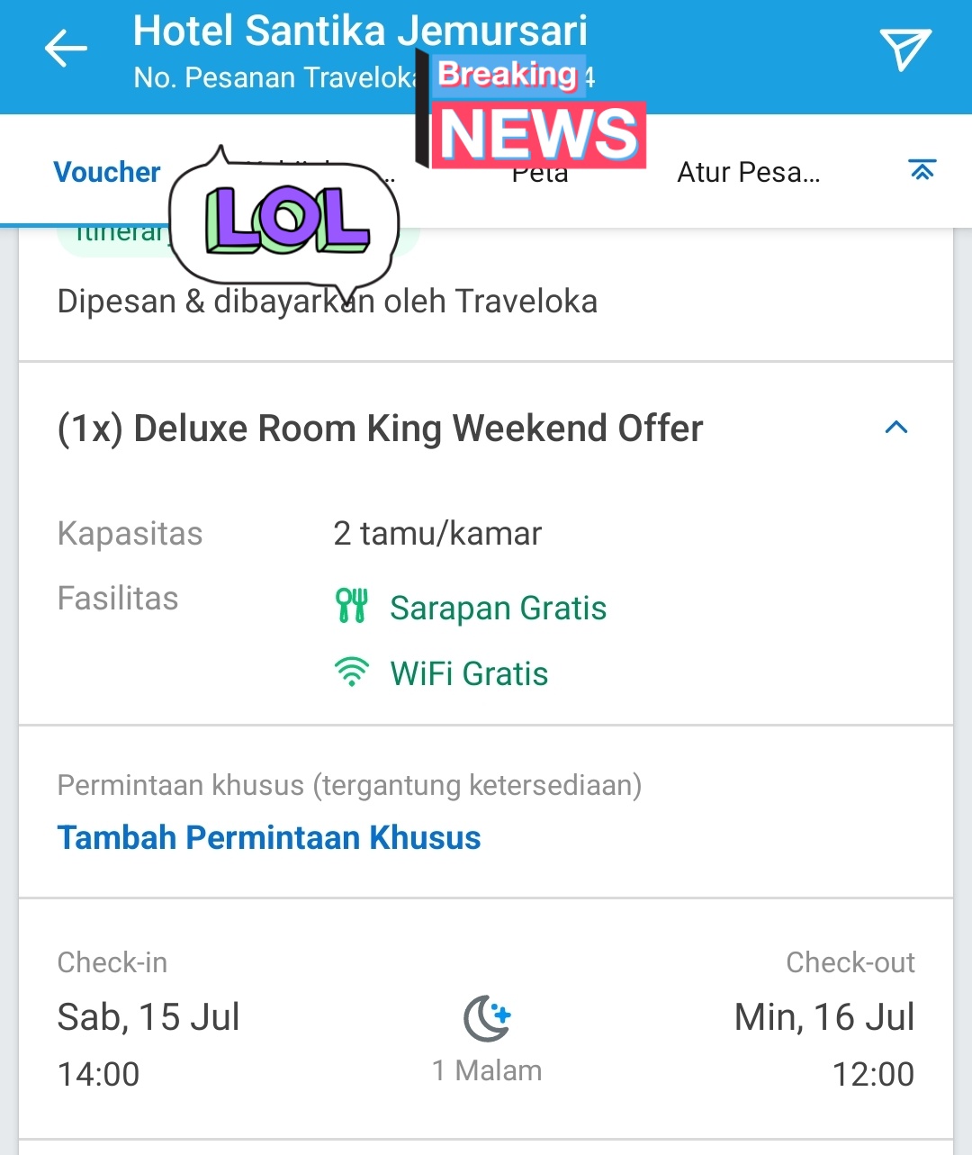 ang's on Twitter: "WTS TIKET HOTEL SANTIKA SURABAYA 250K DIJUAL KARENA SALAH BOOKED TANGGAL🥹 ...
