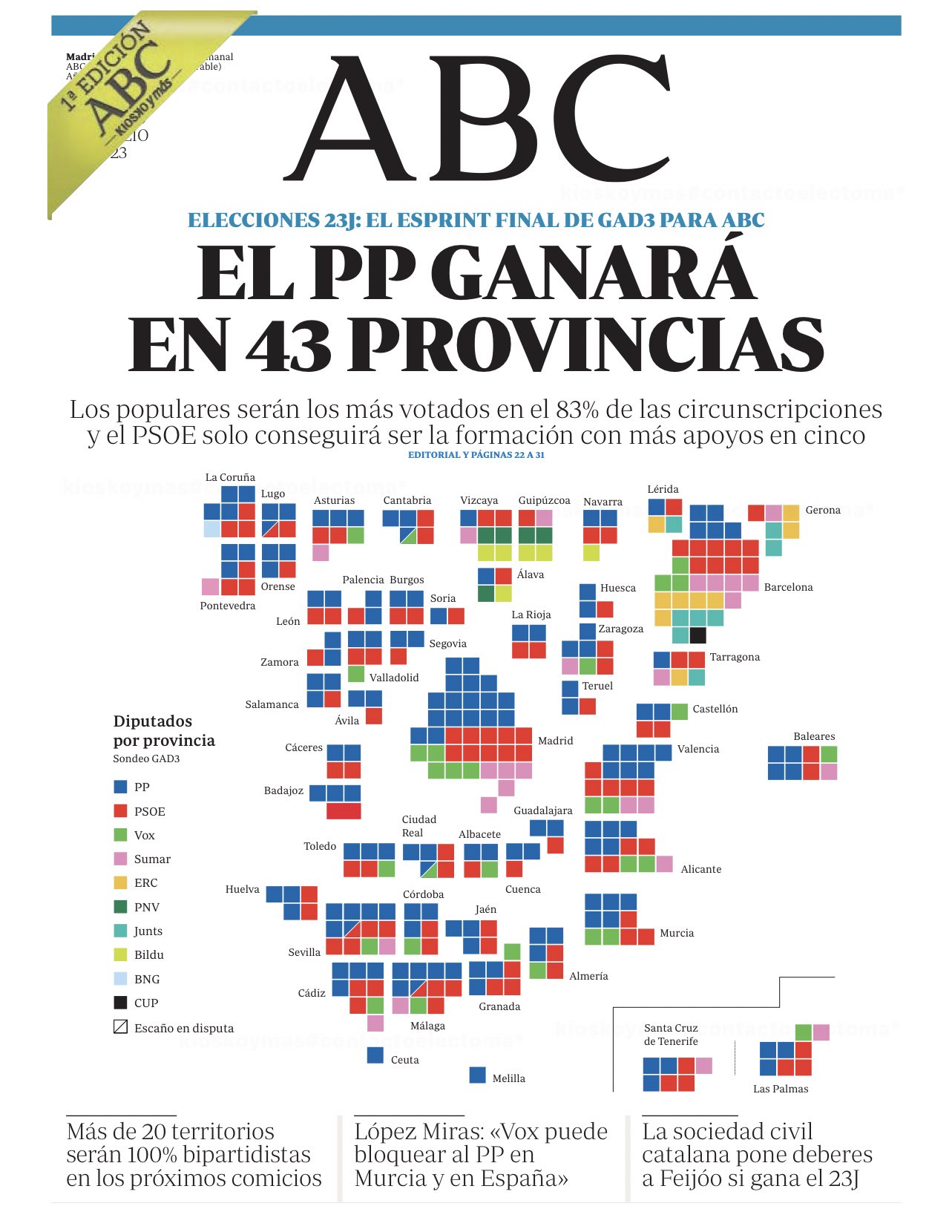 EM-electomania.es on Twitter: "‼️Portada de ABC 📰 con desglose de escaños del tracking de GAD3 📊 ...