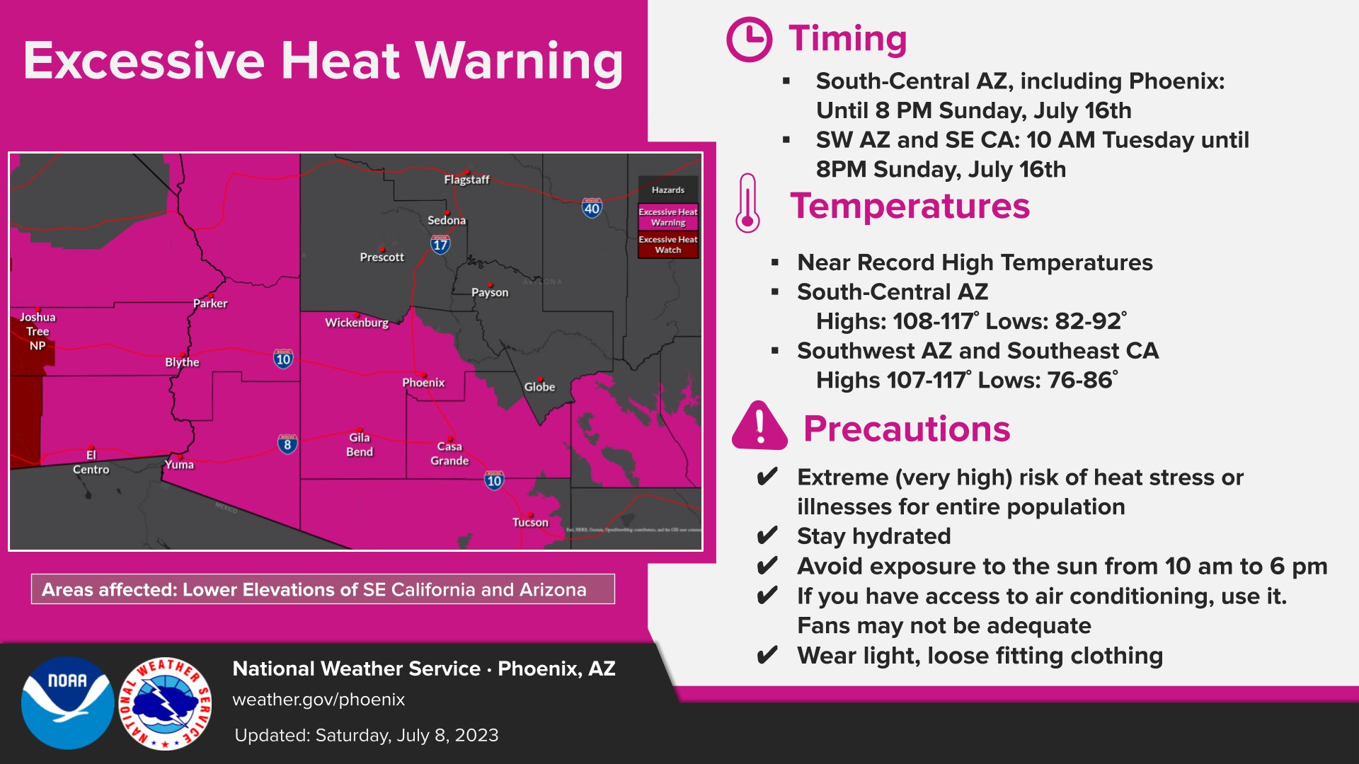NWS Phoenix on Twitter: "Dangerous heat will continue through next week with high temperatures ...