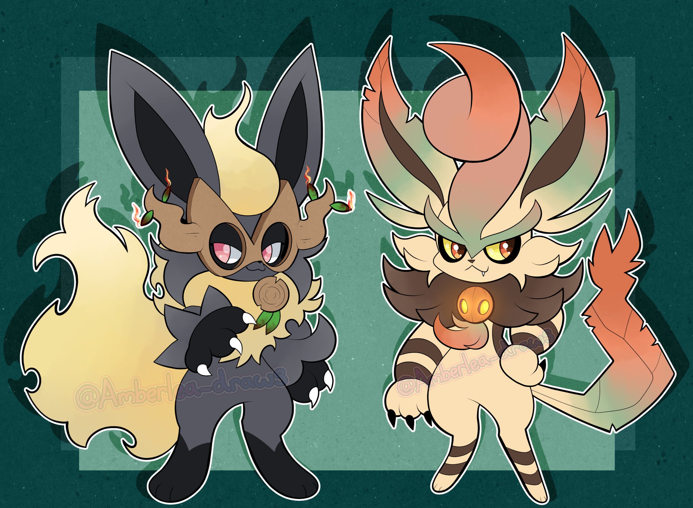 Amberlea Comms Closed on Twitter: "Fire-grass kitties!!🔥🍃 Floragato/Flareon/Phantump Torracat ...