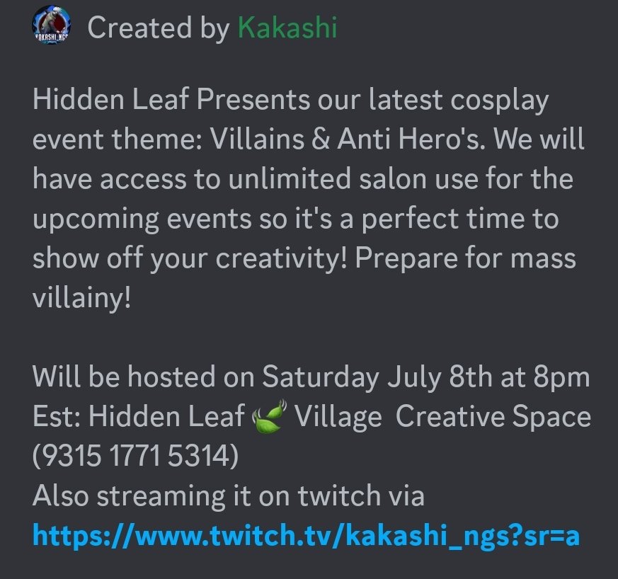 Kakashi_NGS on Twitter: "For all my cosplay Enthusiasts! Come join us tonight! And have fun on ...