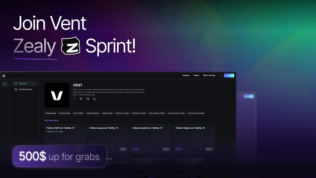 Vent Finance on Twitter: "$500 up for grabs in the VENT Sprint on @zealy_io We will also have ...