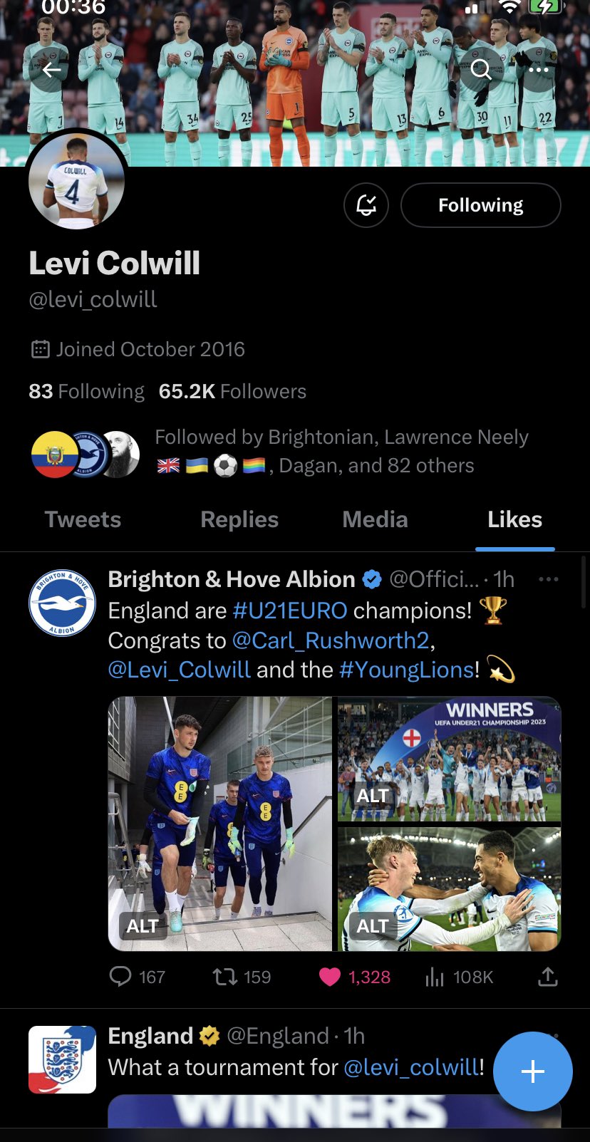 Owen on Twitter: "Levi Colwill has liked Brighton’s singular tweet congratulating him but hasn’t ...