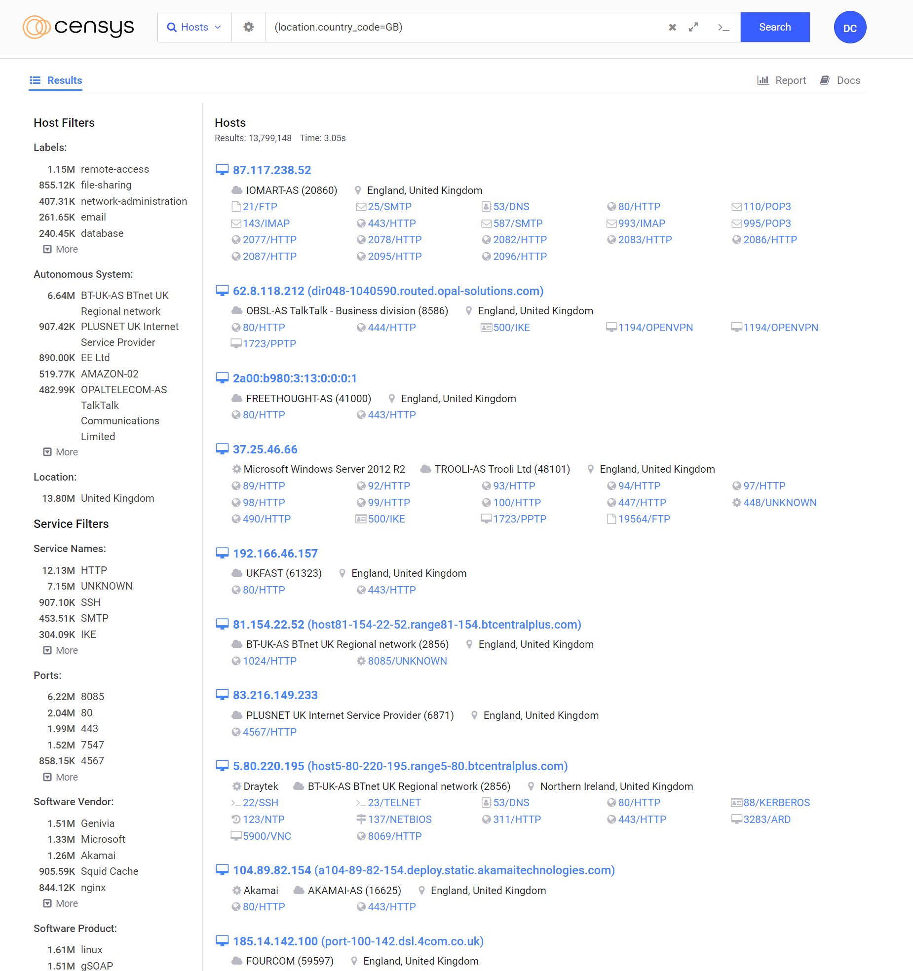 mRr3b00t on Twitter: "there's about 14 Million exposed services in the UK according to @censysio ...