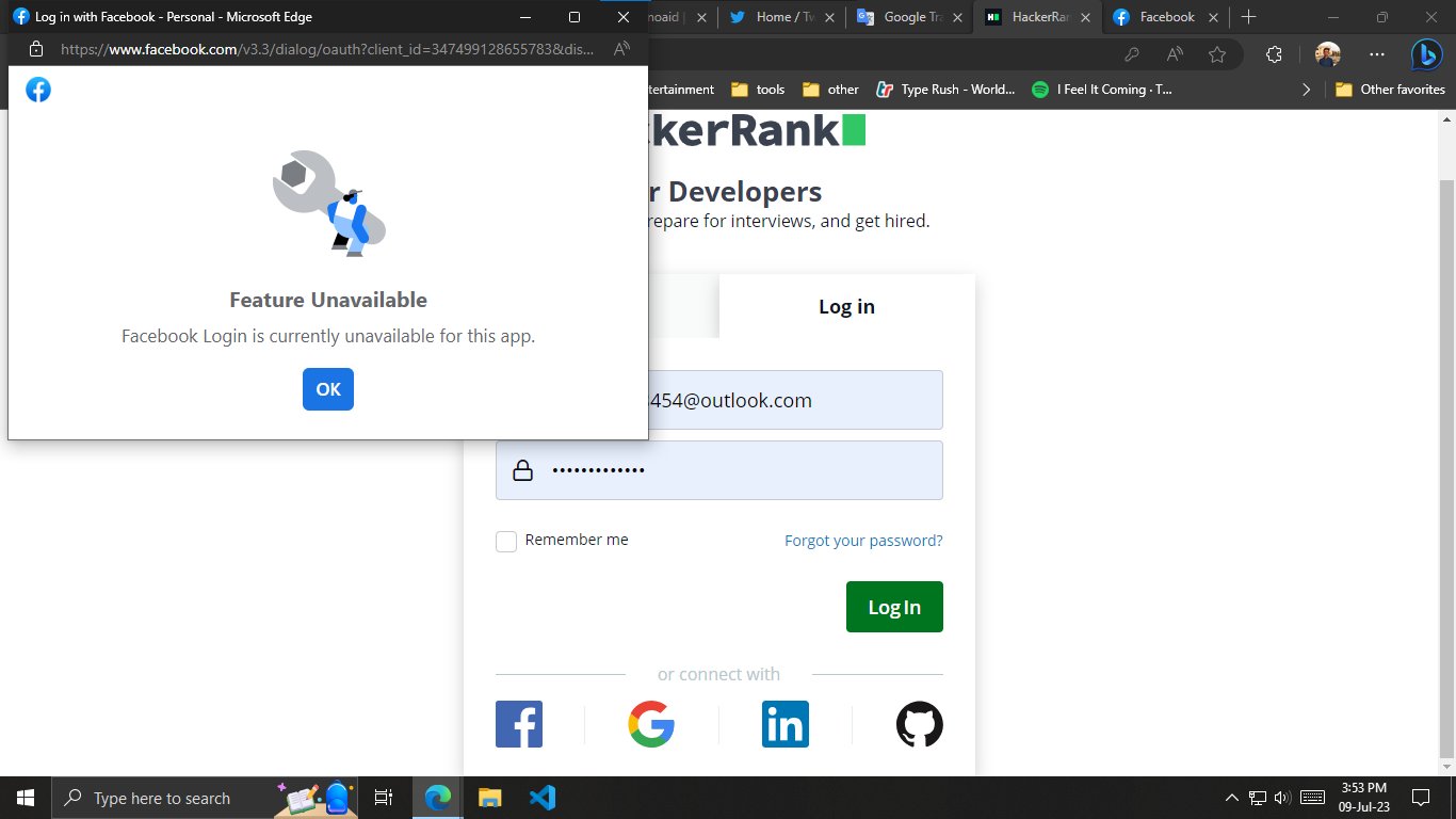 Md Burhan Uddin on Twitter: "@hackerrank I had an account with Facebook. Why is it showing such ...