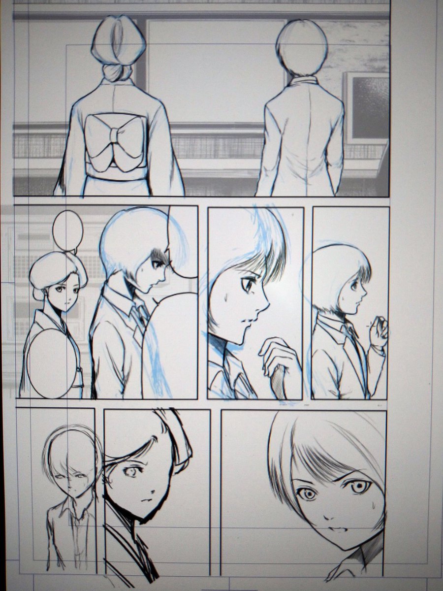 ROPPEN-六篇‐』第20話を脱稿しました。 今回は立ち位置も変わらない2人の会話劇なので、顔漫画(顔アップの切り返」宮下暁の漫画