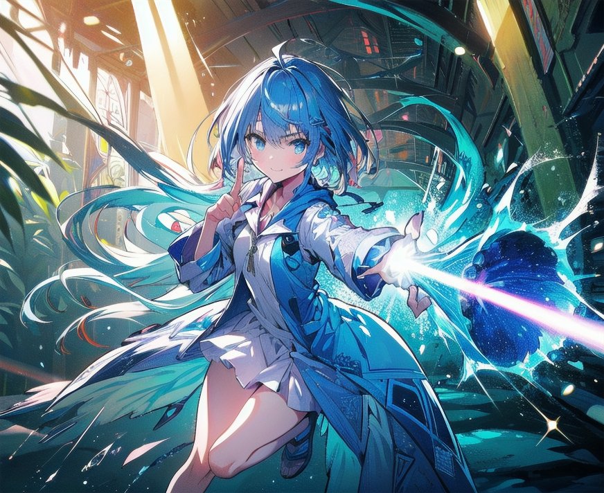 スイ(Sui)@AIイラスト on Twitter: "ビームは出たけれど、 あともうちょっとグルグルできれば！ ((magical beam light shoot from index ...