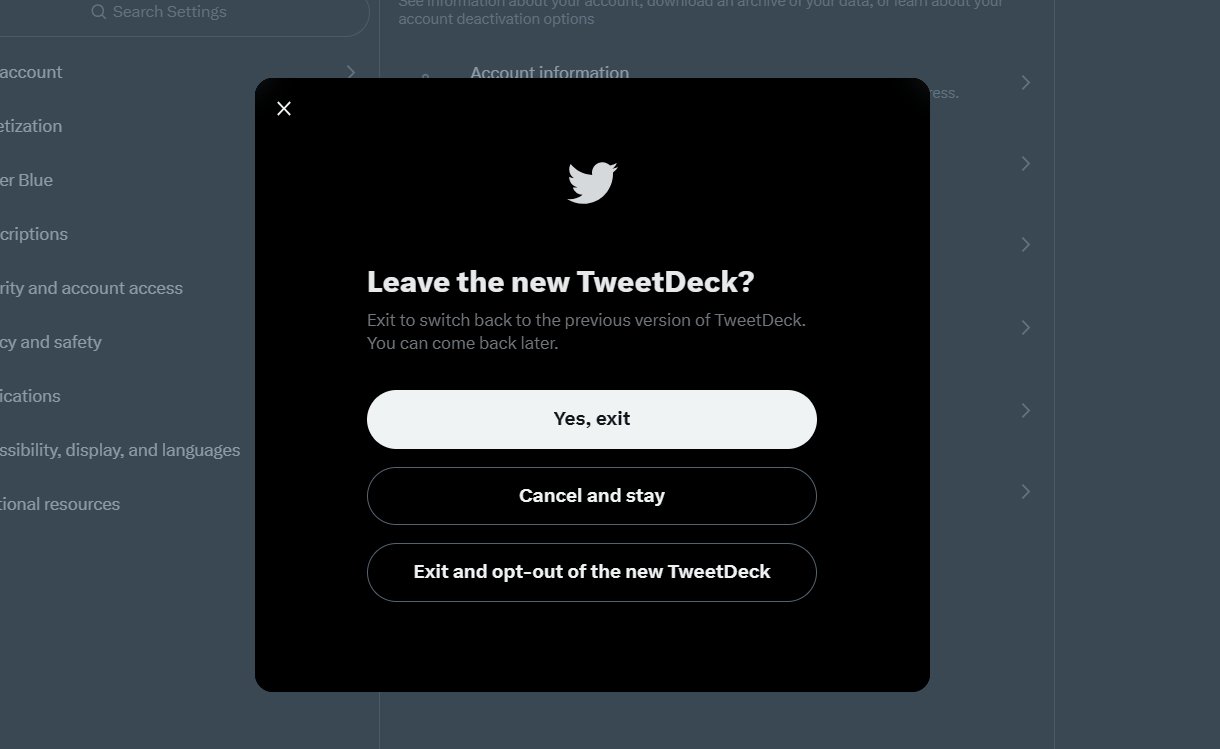 Jez on Twitter: "lol they reinstated opting-out of the new SHIT tweetdeck design, thank god. (go ...