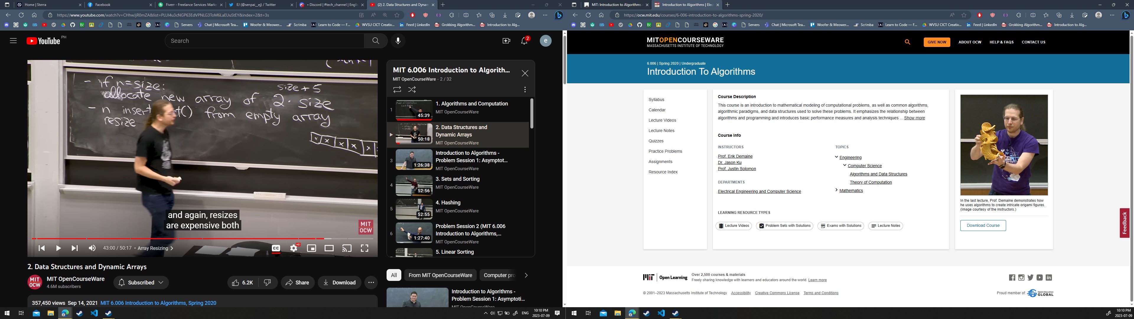 EJ on Twitter: "Day 8 of #100DaysOfCode 💻Watched Lecture 2 of MIT Introduction to Algorithms ...