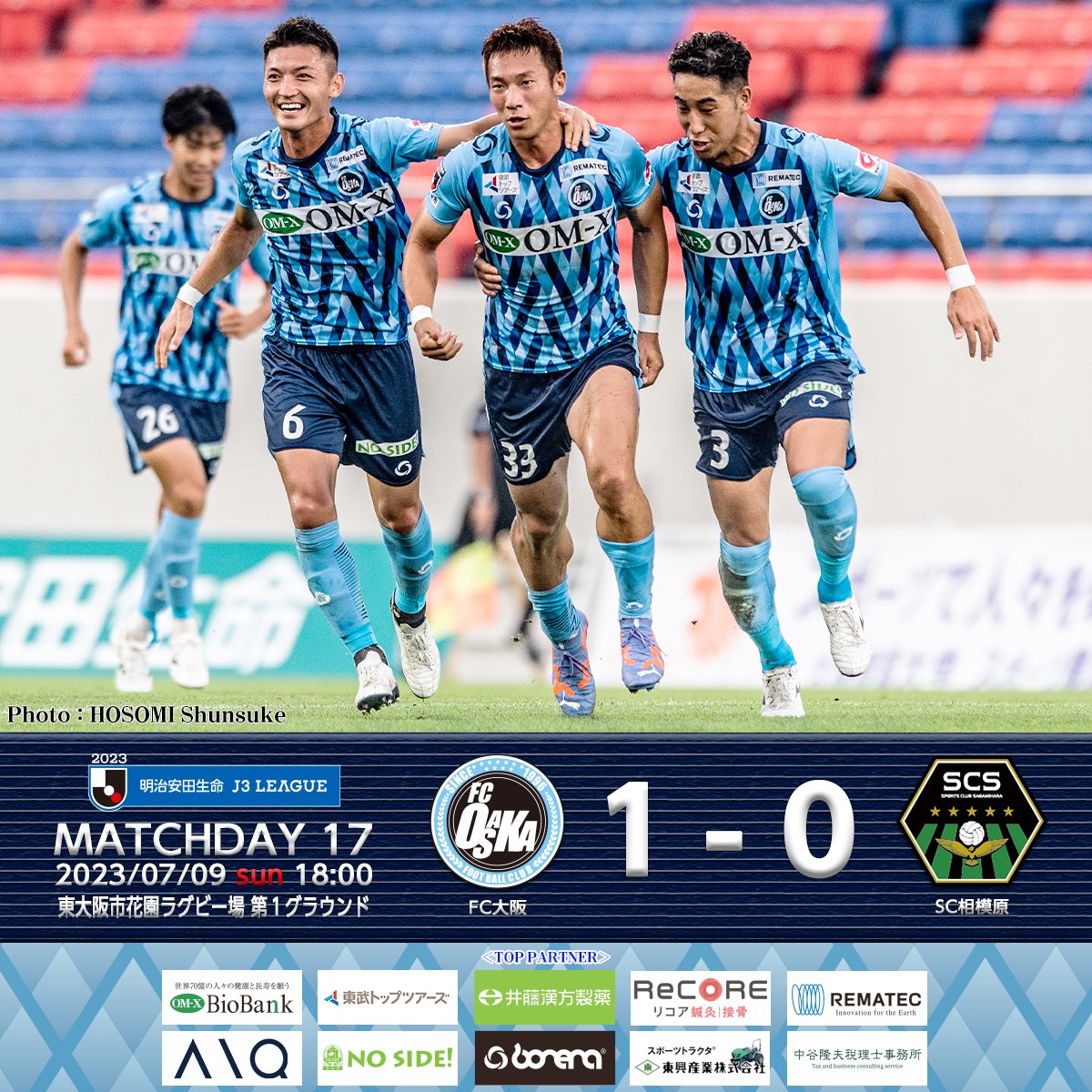 FC大阪【公式】 on Twitter: "【7/9 SC相模原戦】試合結果🔵 2023明治安田生命J3リーグ 第17節 #FC大阪 1 - 0 #SC相模原 ハイライト動画🔽 https ...